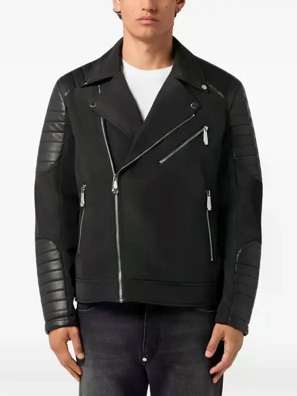 Philipp Plein Nylon Biker Jacket With Eco Leather Inserts