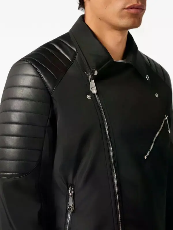 Philipp Plein Nylon Biker Jacket With Eco Leather Inserts