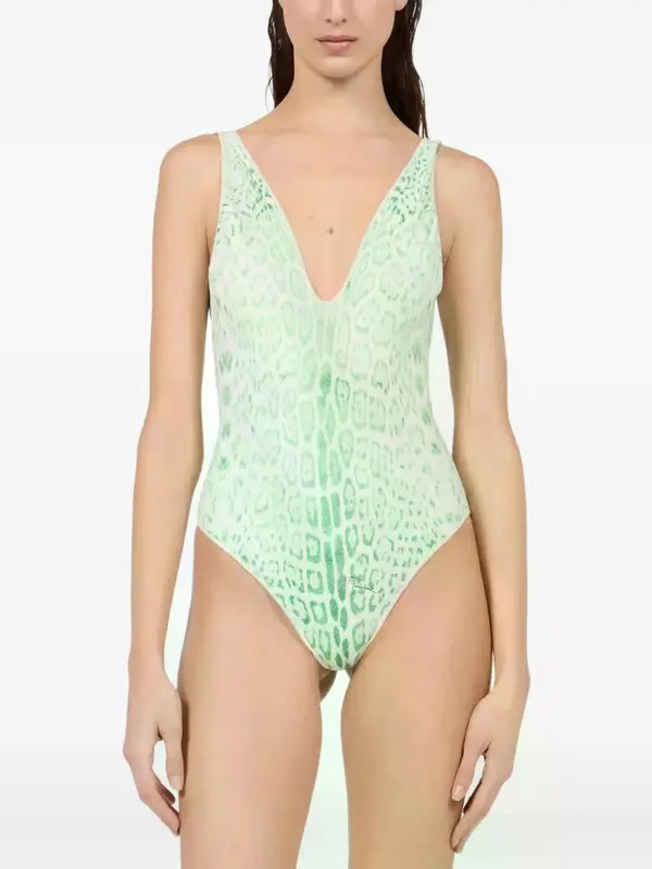 Roberto Cavalli Jaguar Print V-neck One Piece Swimsuit