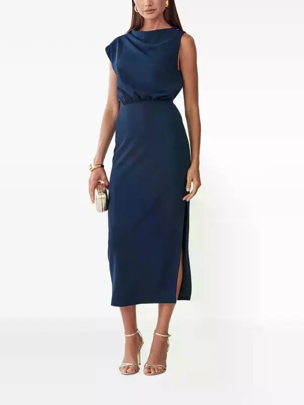 ST MRLO Cowl Neck Sleeveless Midi Dress With Side Slit - Blue