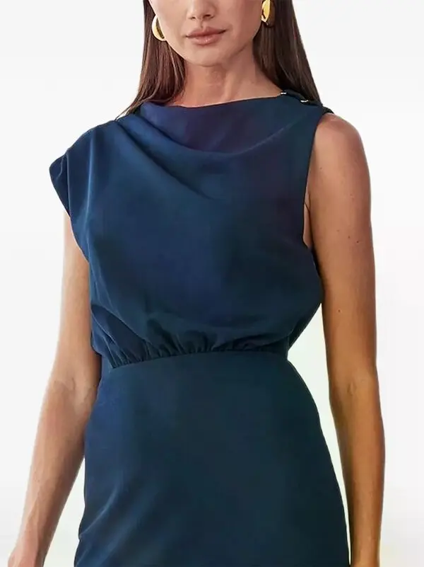 ST MRLO Cowl Neck Sleeveless Midi Dress With Side Slit - Blue