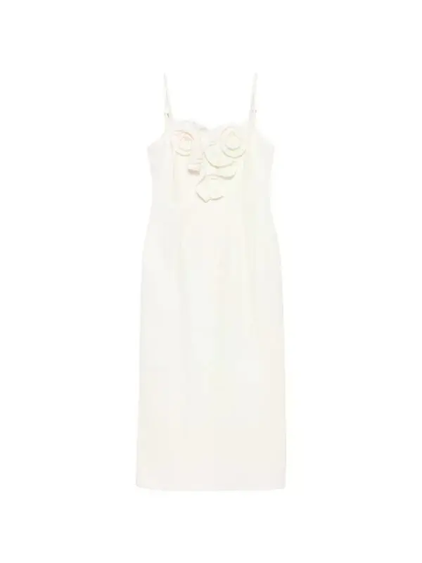 Magda Butrym Cream Flower Appliqué Ruffled Midi Dress - Neutrals