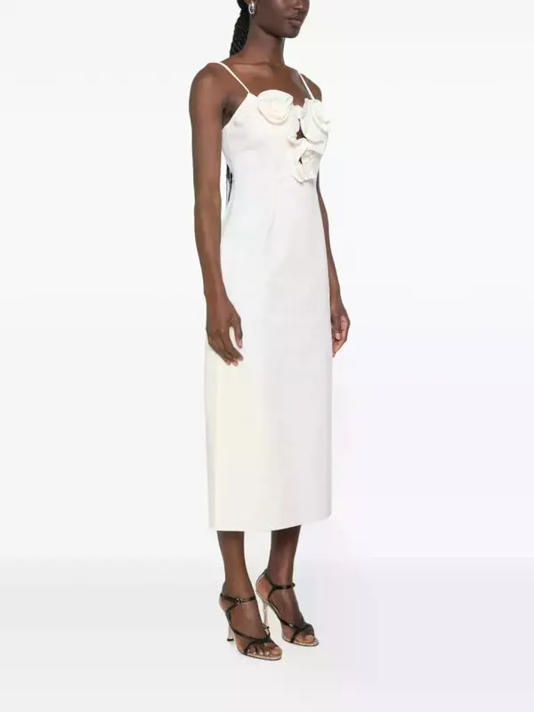 Magda Butrym Cream Flower Appliqué Ruffled Midi Dress - Neutrals