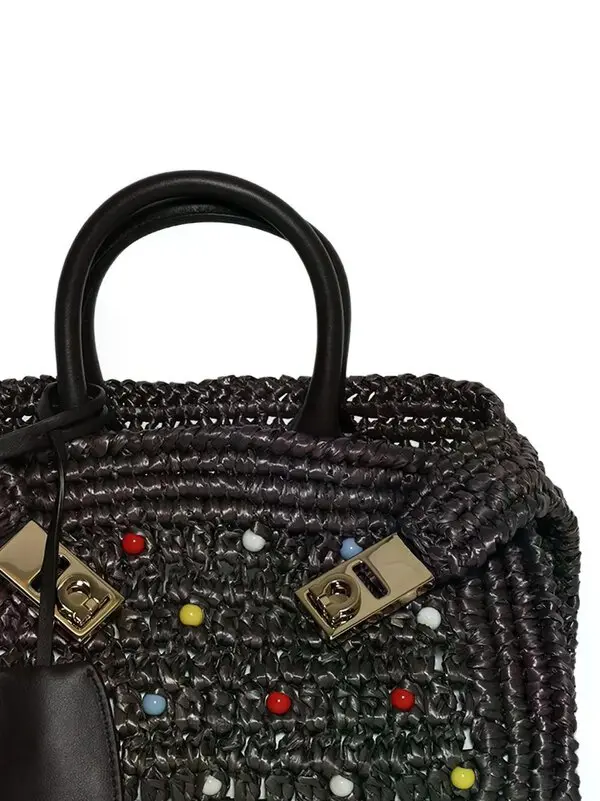 FERRAGAMO Woven Bead-embellished Tote Bag - Brown
