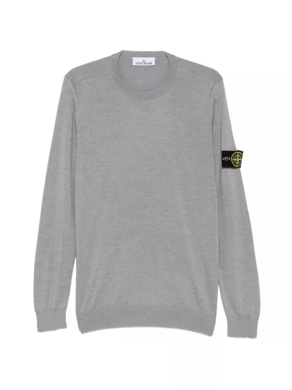 Stone Island Crew Neck Sweater With Compass Logo Patch - Grey