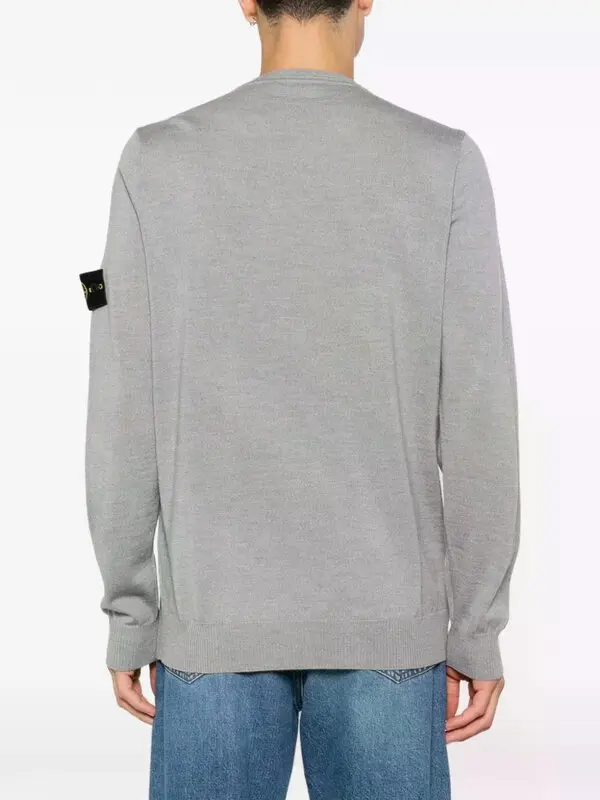 Stone Island Crew Neck Sweater With Compass Logo Patch - Grey