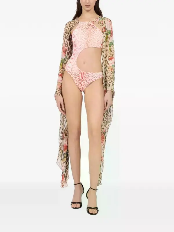 Roberto Cavalli Leopard-print Cut-out Swimsuit