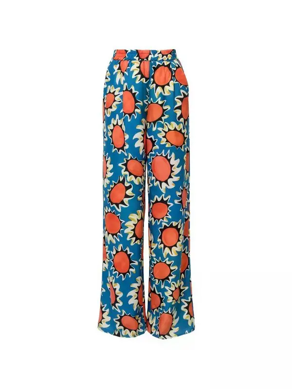 ODEEH Floral Print Palazzo Pants - Blue
