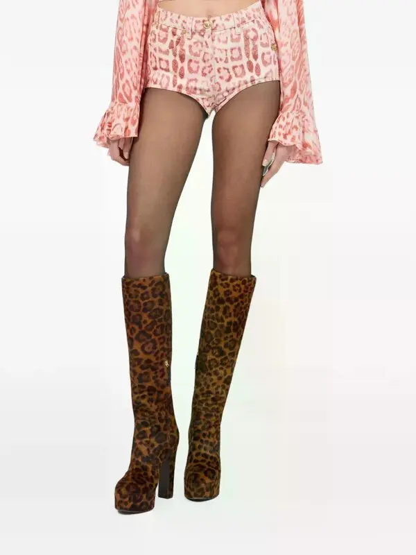 Roberto Cavalli Jaguar-print Denim Shorts