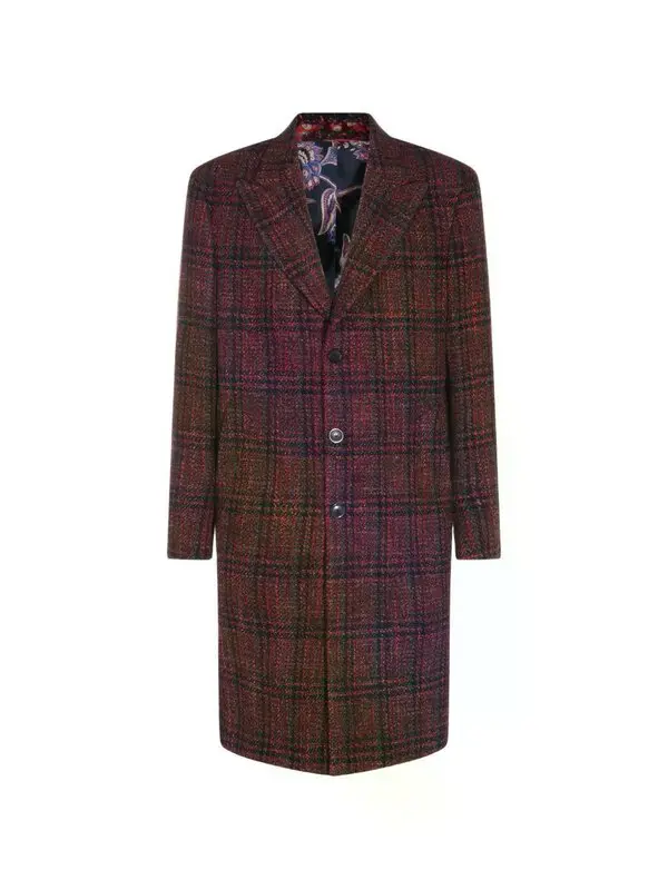 Etro Check-pattern Single-breasted Coat - Red