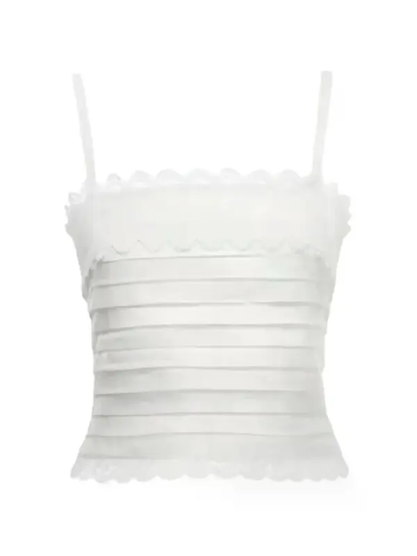 Waimari Lace-trim Pleated Top - White
