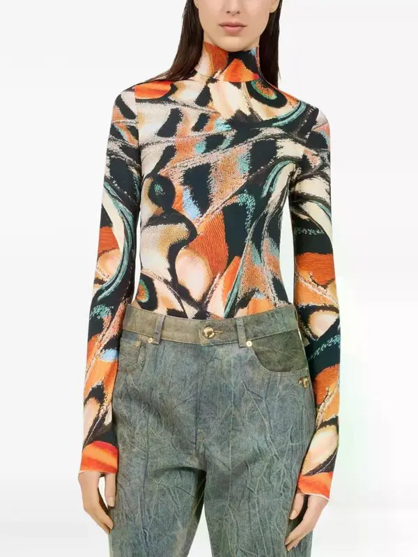 Roberto Cavalli Butterfly-print High-neck Bodysuit