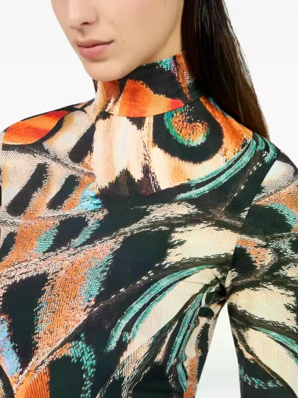 Roberto Cavalli Butterfly-print High-neck Bodysuit