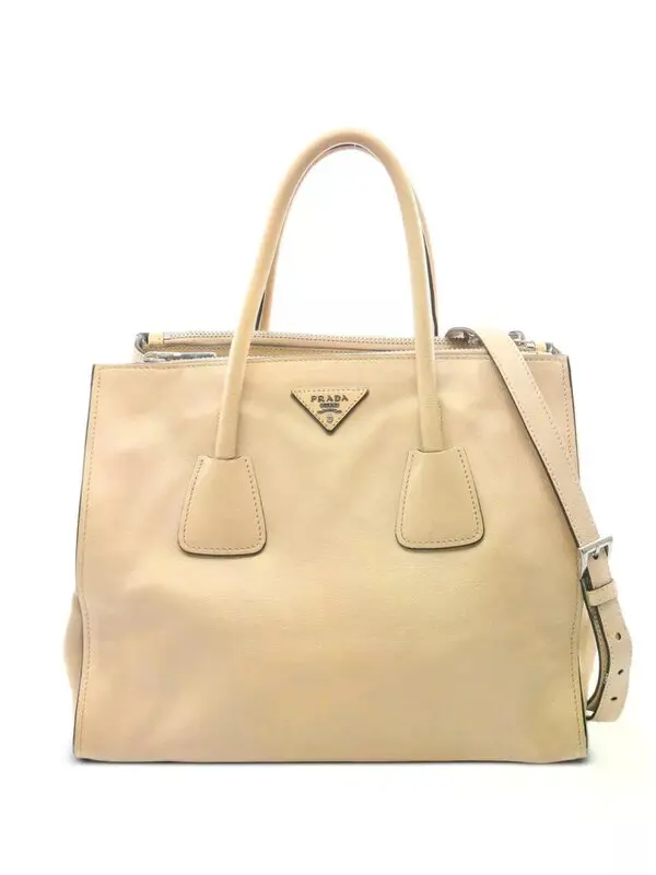 Prada Leather Triangle Logo Tote Bag
