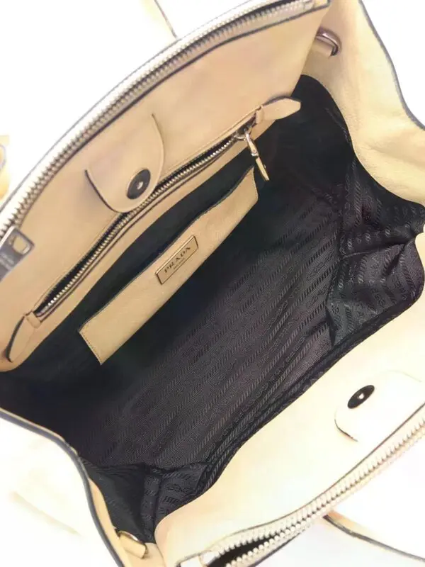Prada Leather Triangle Logo Tote Bag