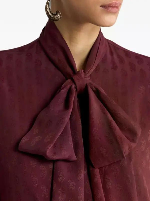 Etro Silk-blend Jacquard Shirt With Paisley Motif And Scarf Detail - Red