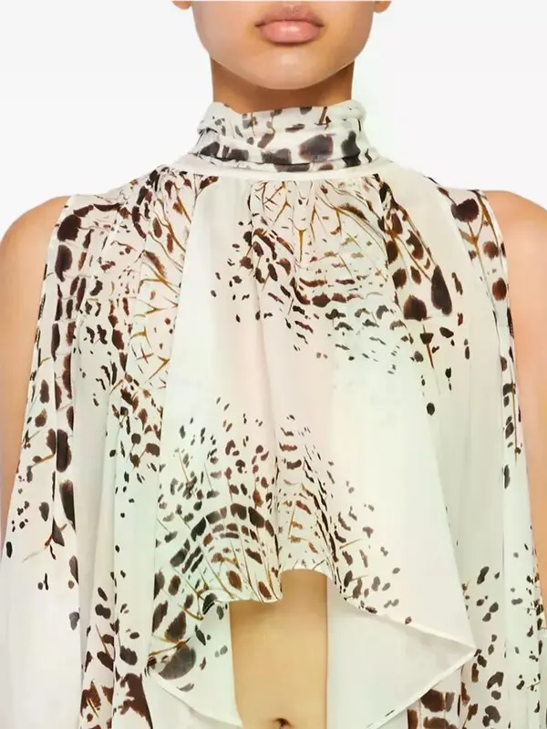 Blumarine Animal Print Ruffled Sleeveless Blouse - White