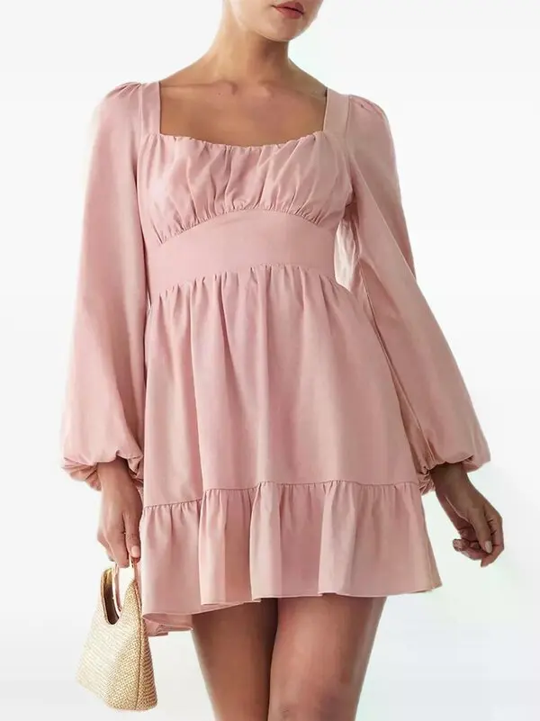 ST MRLO Ruffled Long Sleeve Mini Dress - Pink