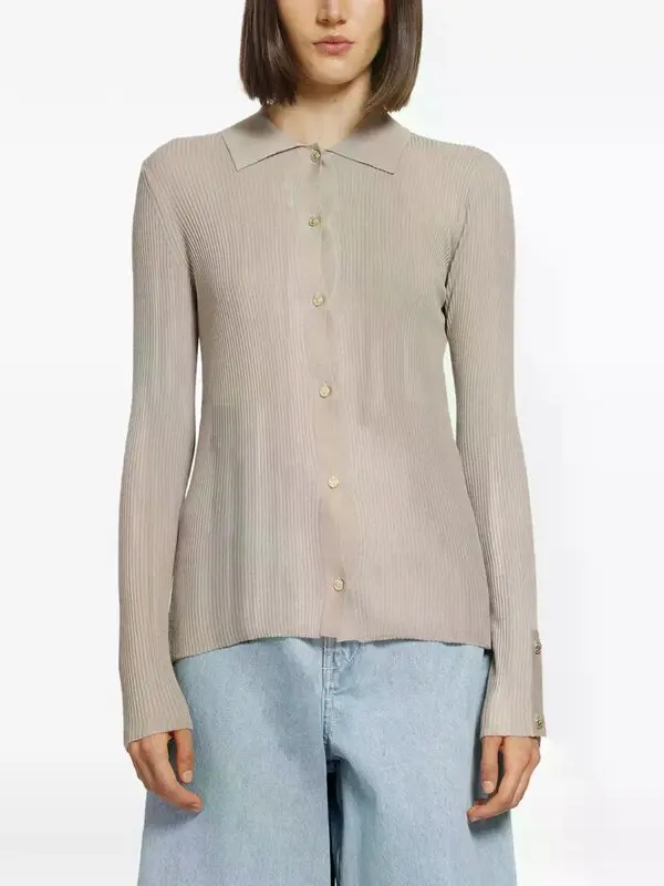 Max Mara Ribbed-knit Polo-collar Cardigan