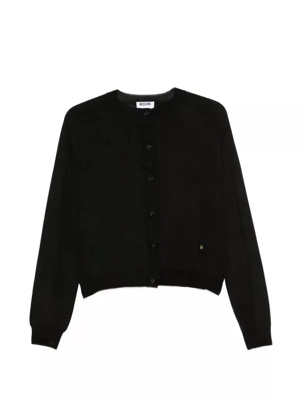 Moschino Ruffled-trim Crew Neck Cardigan - Black