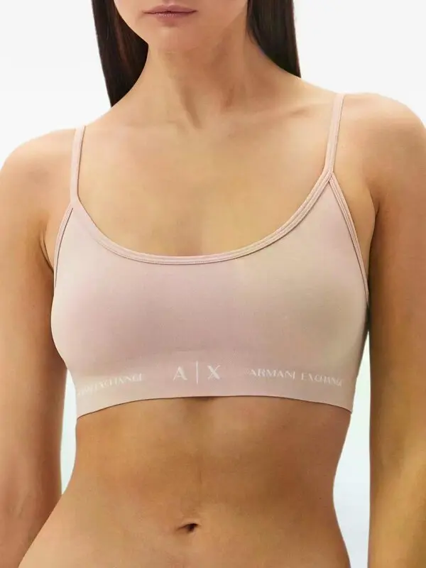 Armani Exchange Logo-tape Scoop-neck Bra - Pink