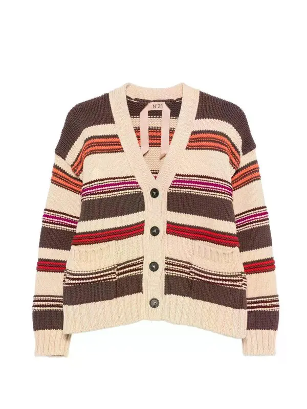 N°21 Striped V-neck Cardigan - Neutrals