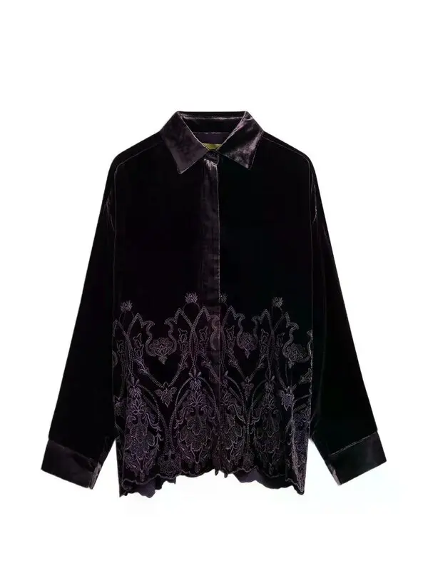 Momoni Embroidered Velvet Shirt - Purple