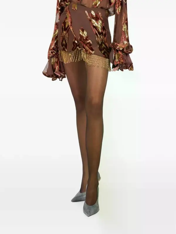 Roberto Cavalli Devoré-velvet Mini Skirt With Bead Fringe
