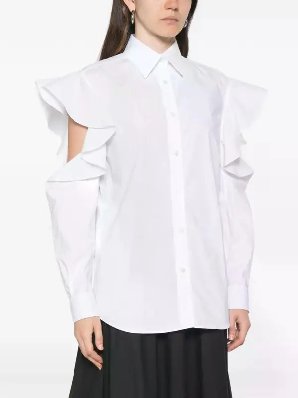 Moschino Ruffled Cold-shoulder Shirt - White