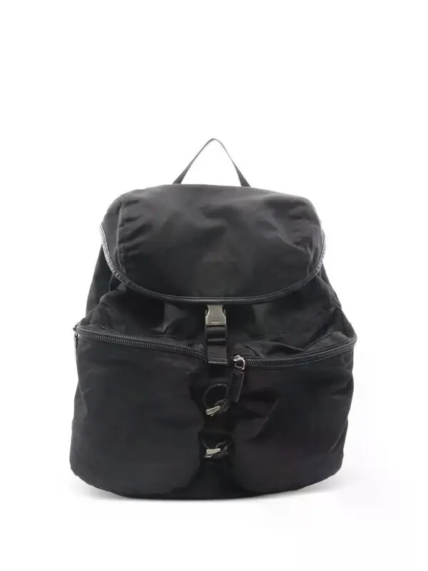 Prada 2000s Triangle Logo Backpack - Black
