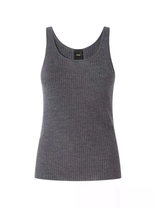 Pinko Ribbed Knit Logo Patch Tank Top - Grey