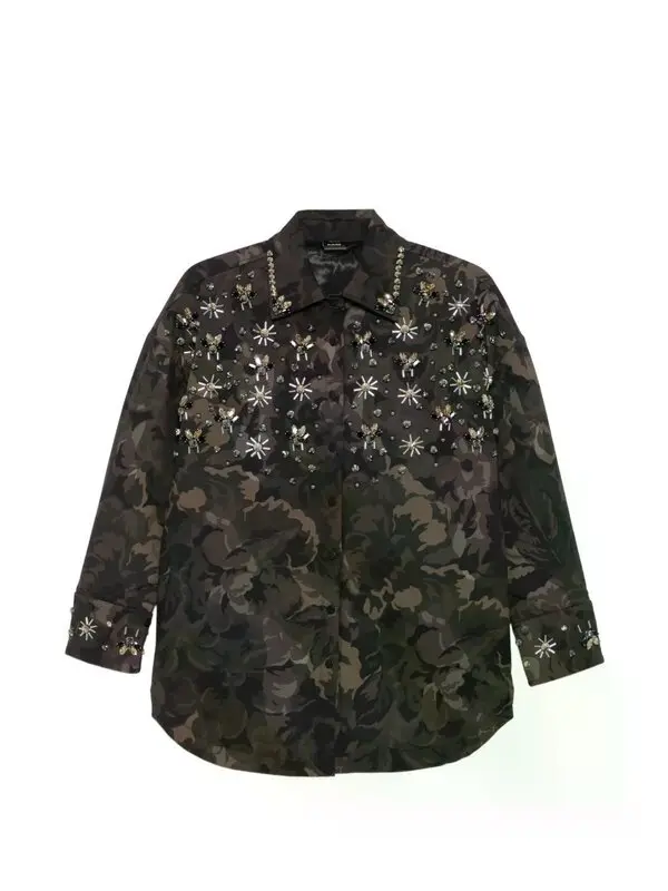 Pinko Embellished Camouflage Print Long Sleeve Shirt - Brown