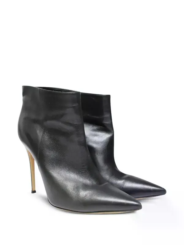 GIANVITO ROSSI Leather Pointed Toe Side Zip Stiletto Ankle Boots - Black
