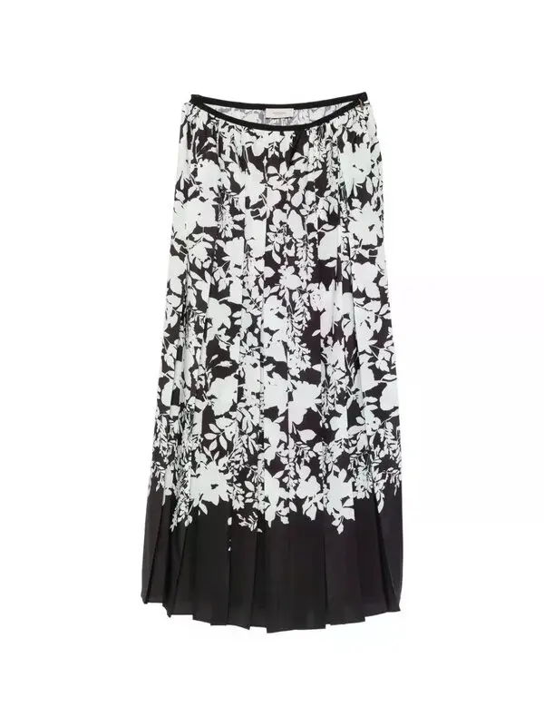 Agnona Floral-print Pleated Midi Skirt - Black