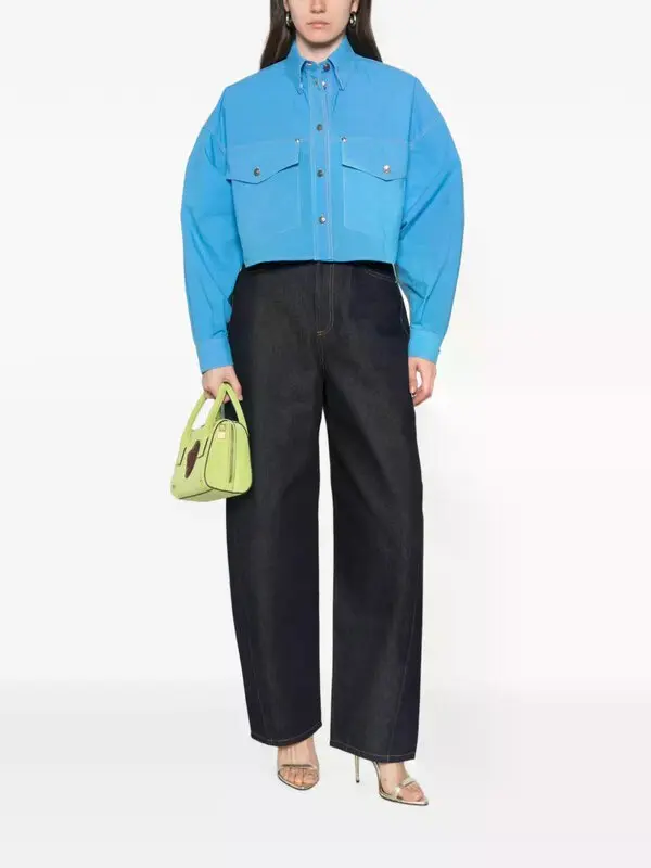 Versace Cropped Jacket With Contrast Stitching - Blue