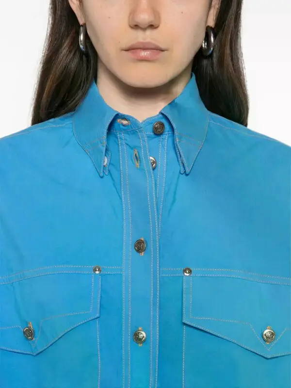 Versace Cropped Jacket With Contrast Stitching - Blue