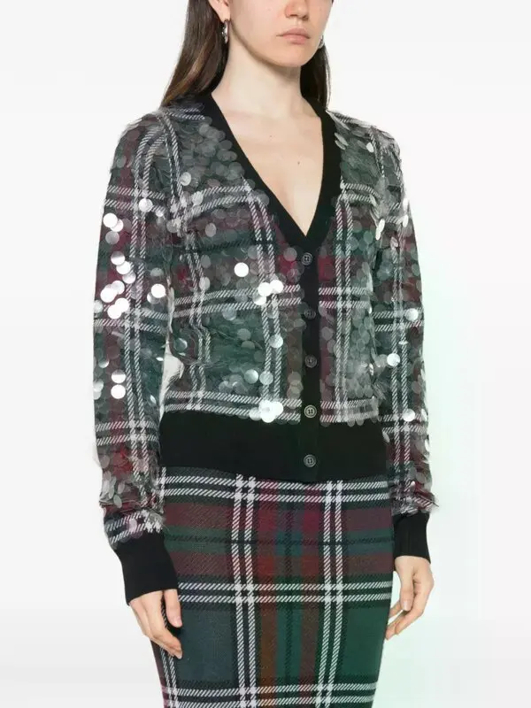 N°21 Sequin-embellished Tartan Cardigan - Green