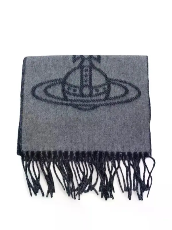VIVIENNE WESTWOOD Orb-logo Fringed Scarf - Grey
