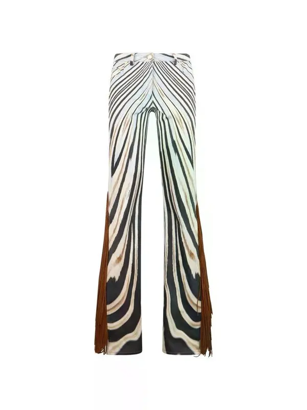 Roberto Cavalli Fringe-trim Zebra-print Trousers - Neutrals