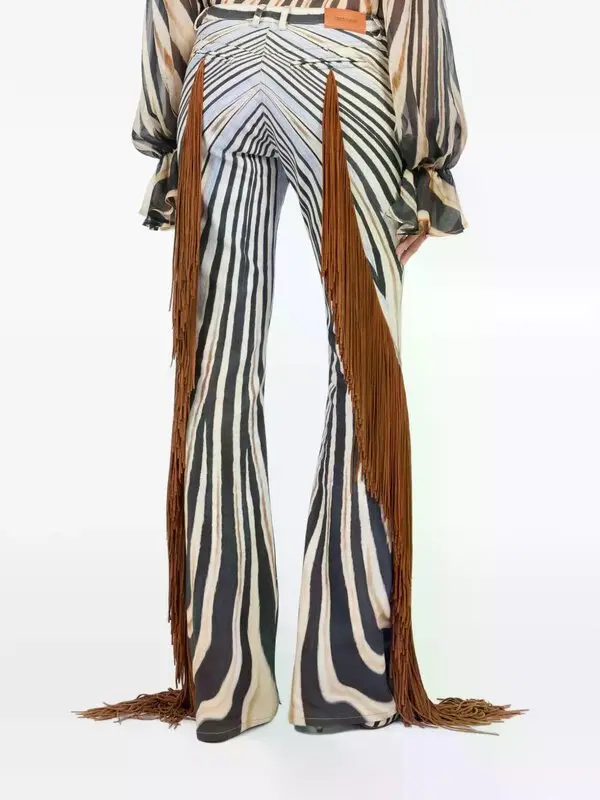 Roberto Cavalli Fringe-trim Zebra-print Trousers