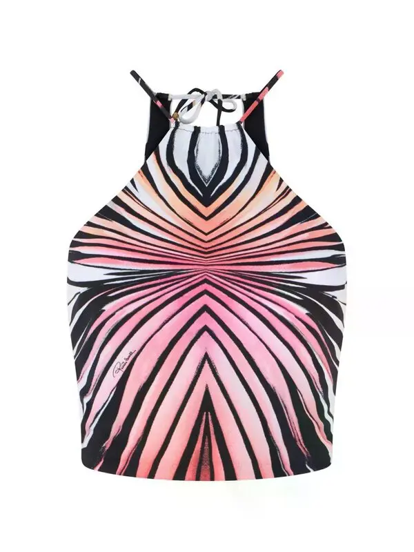 Roberto Cavalli Zebra-print Halterneck Cropped Top - Pink