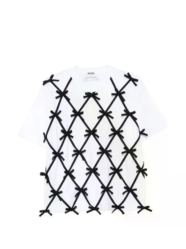 Moschino Bow-embellished Lattice-overlay T-shirt