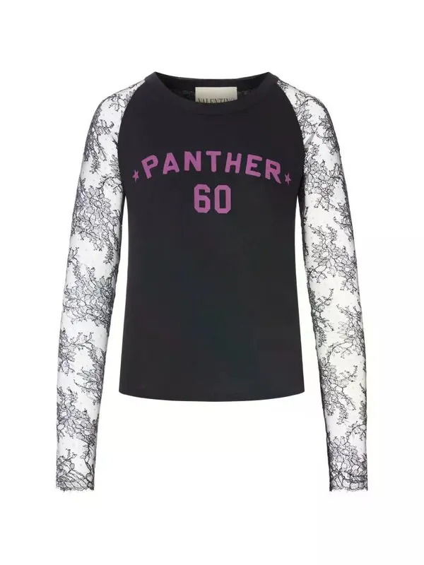 Valentino Garavani Lace-sleeve Graphic-print T-shirt - Black