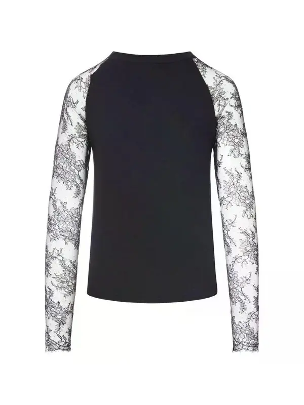 Valentino Garavani Lace-sleeve Graphic-print T-shirt - Black