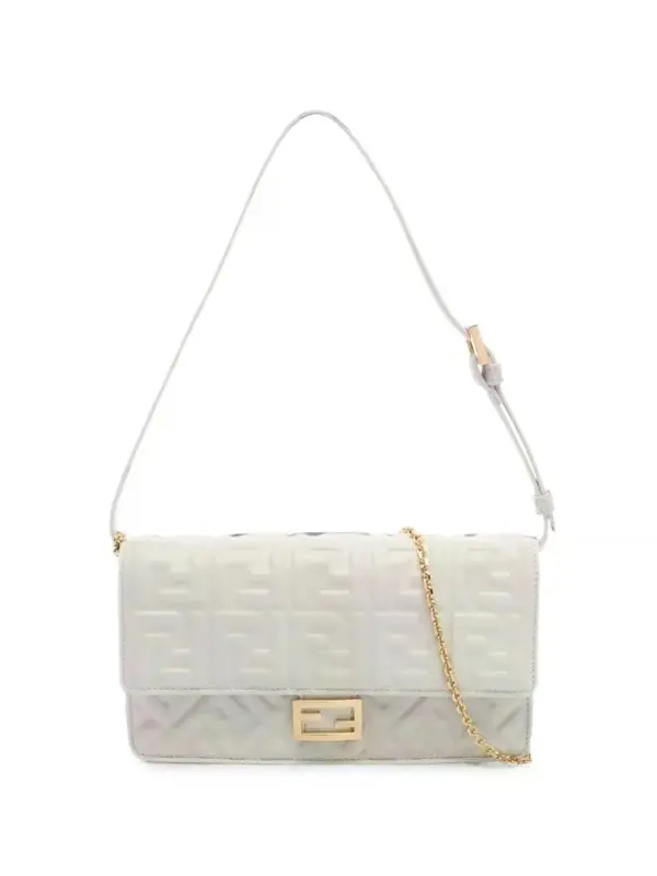 Fendi 2020s Wallet On Chain Baguette Embossed Shoulder Bag