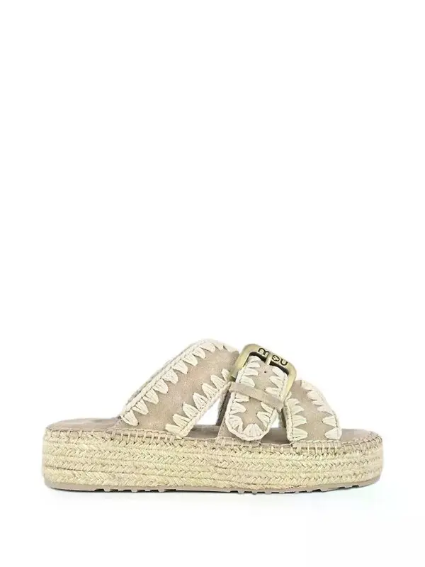 Mou Crochet-stitch Buckled Sandals