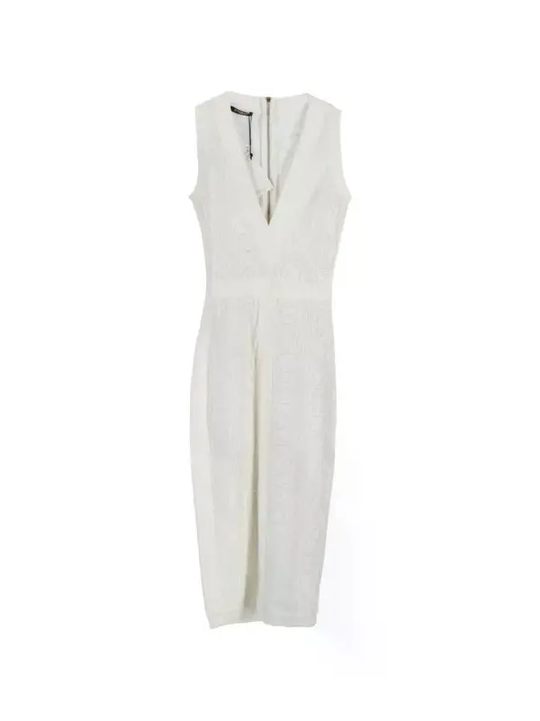 Balmain Knitted Plunging-neckline Dress - White