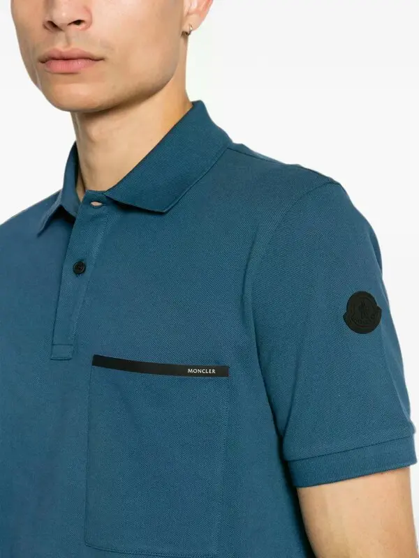 Moncler Logo-patch Chest-pocket Polo Shirt - Blue