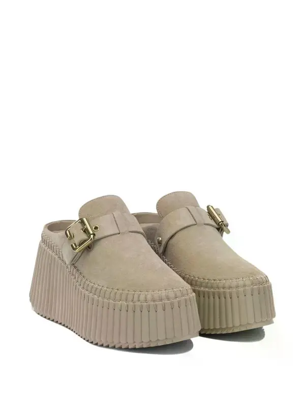 Chloé Platform Mules With Buckle Detail - Neutrals