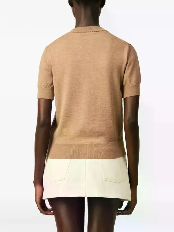 AMI Paris Wool Short-sleeve Cardigan With De Coeur